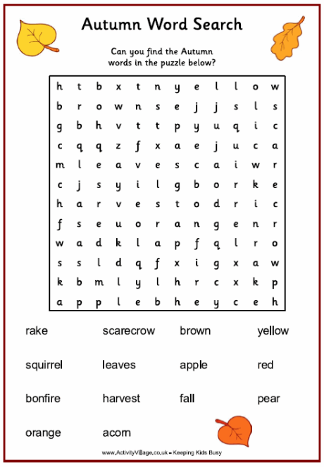 18 Fun Fall Word Search Puzzles Kitty Baby Love