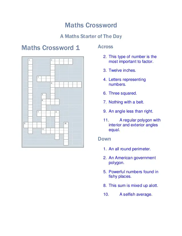 20 Easy And Interactive Math Crossword Puzzles Kitty Baby Love