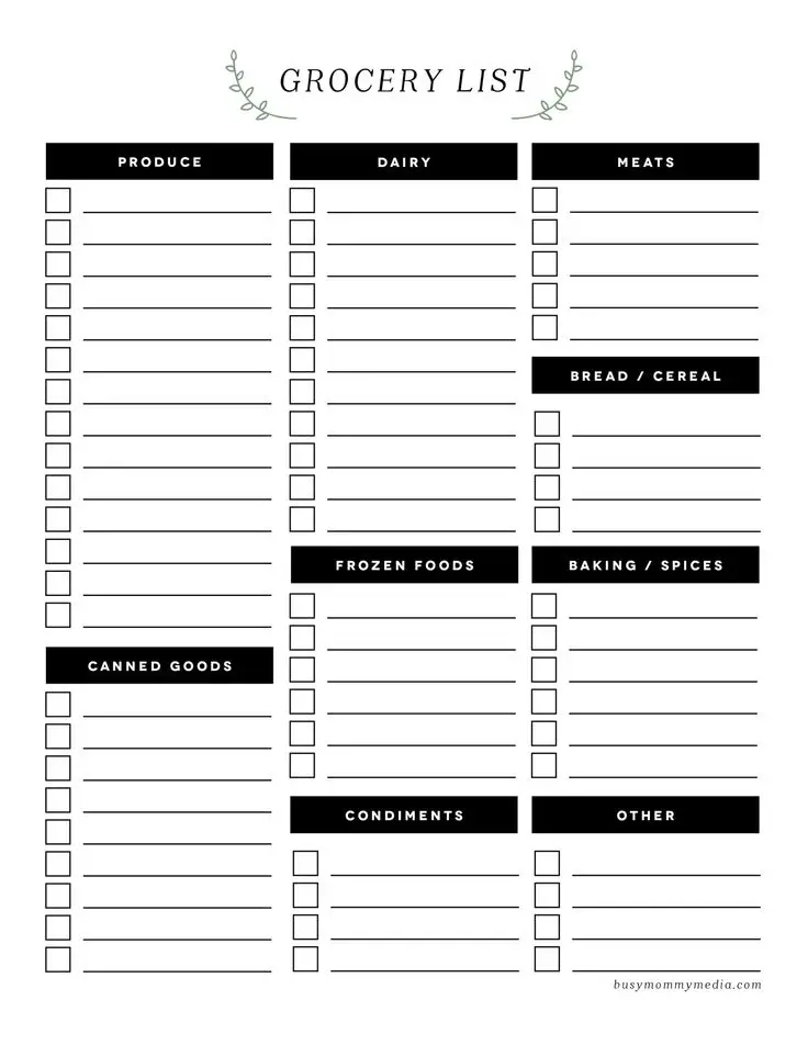Goodnotes Grocery List Template