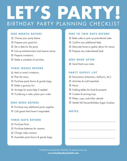 26 Life easing Birthday Party Checklists Kitty Baby Love
