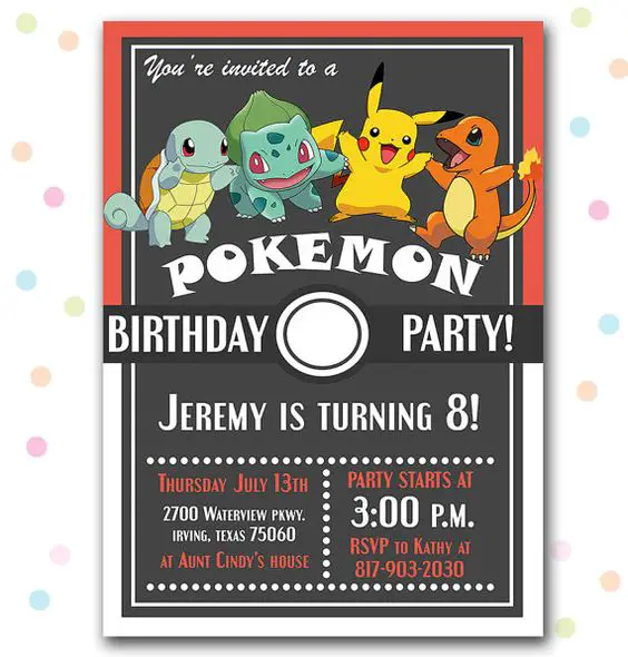 12 Superb Pokemon Birthday Invitations Kitty Baby Love