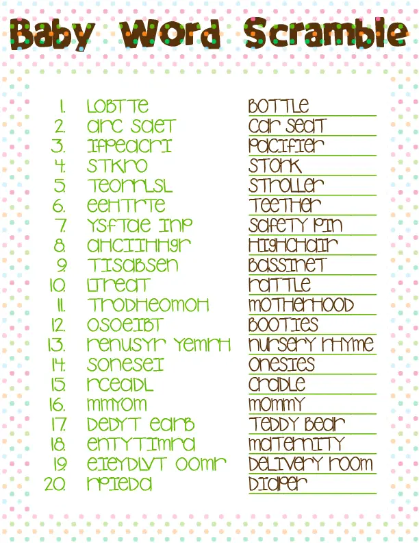 36 Adorable Baby Shower Word Scrambles Kitty Baby Love