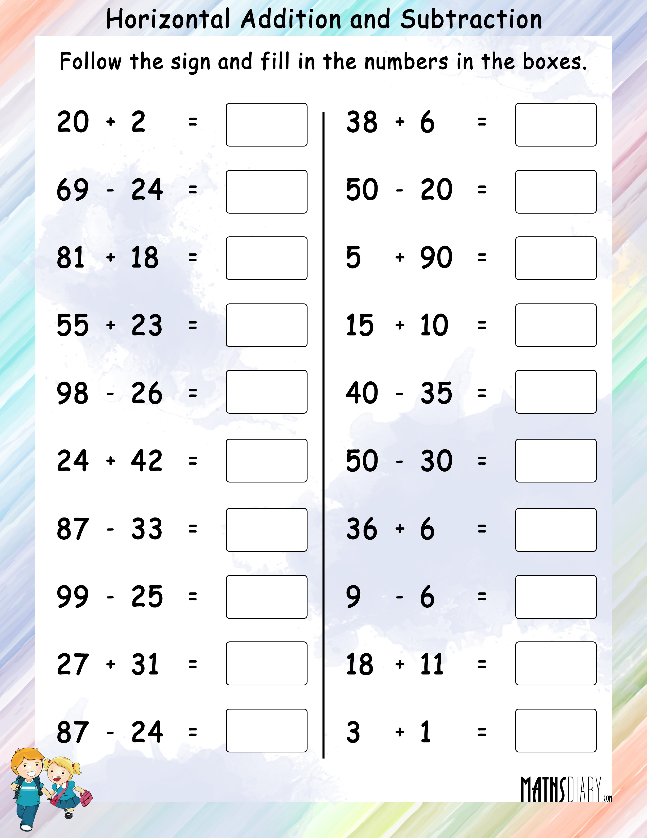 70 Addition And Subtraction Worksheets Kitty Baby Love