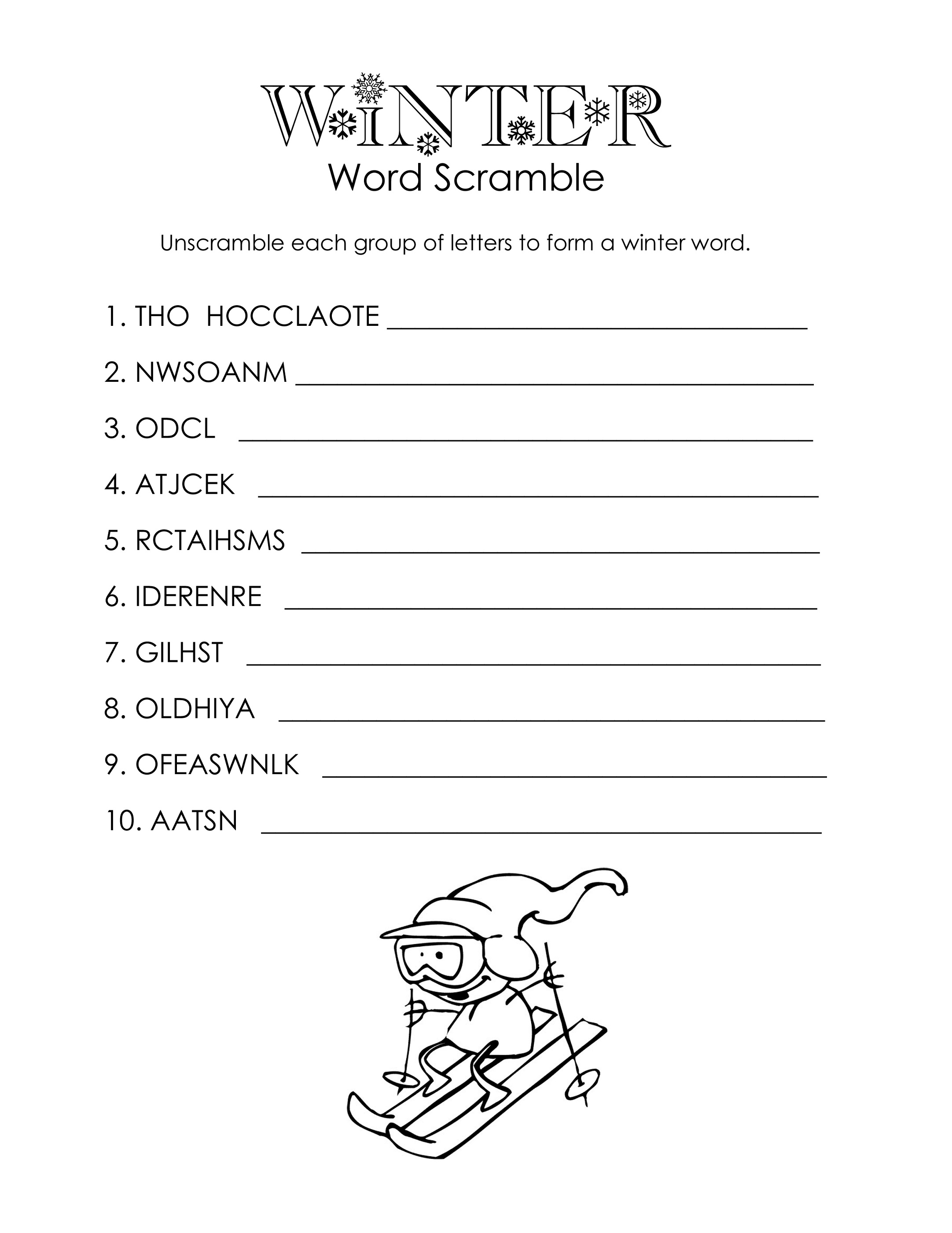 12 Interesting Winter Word Scrambles Kitty Baby Love