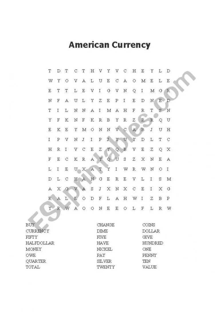 11 Thrilling Currencies Word Searches | KittyBabyLove.com