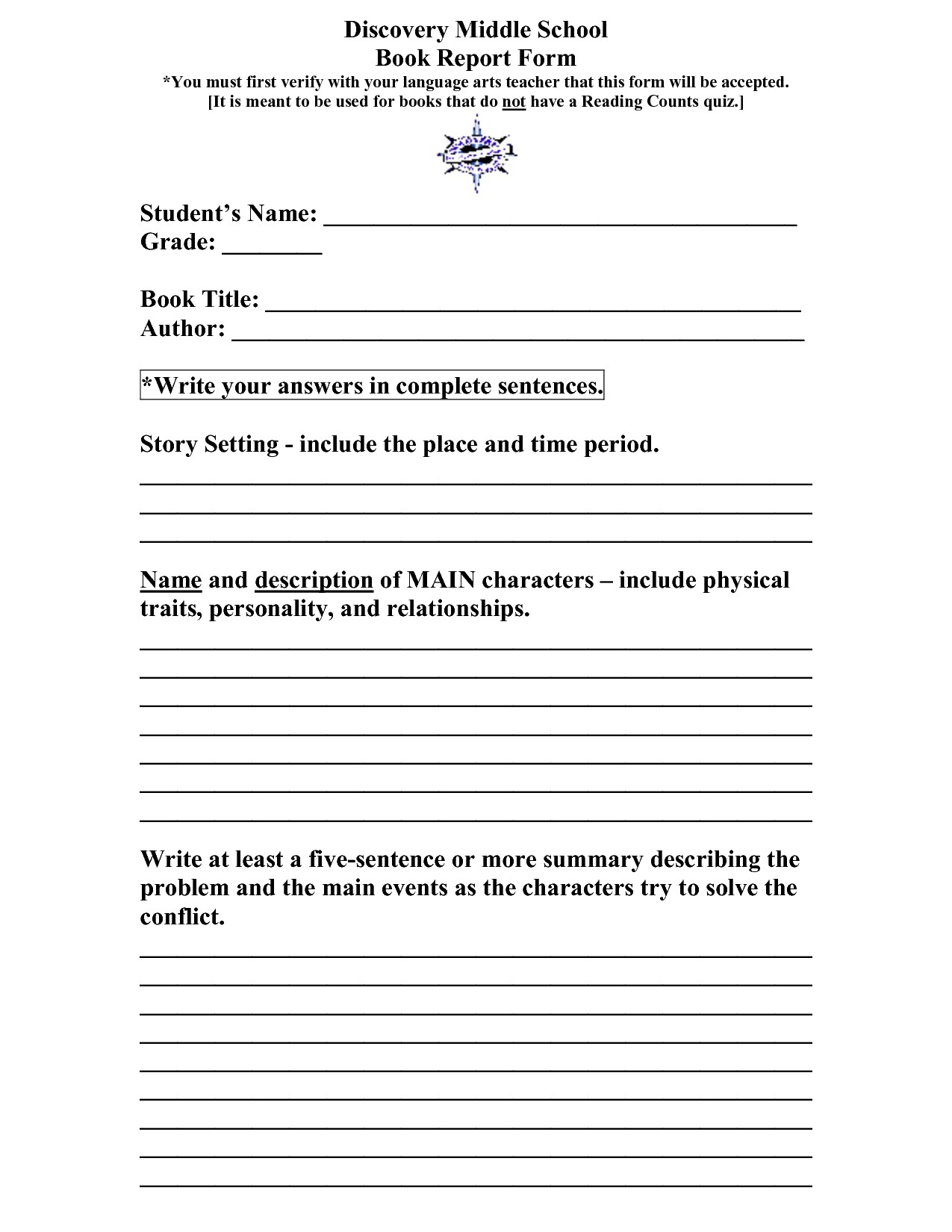 High School Book Report Template