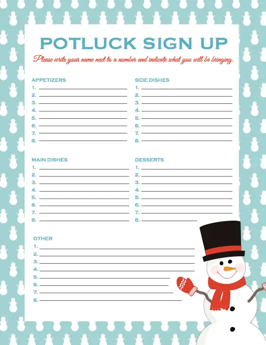 9 Christmas Potluck Sign Up Sheets For You Kitty Baby Love