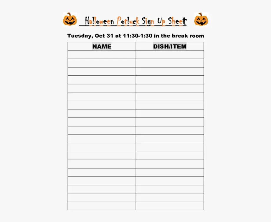 8 Nifty Halloween Potluck Sign Up Sheets Kitty Baby Love