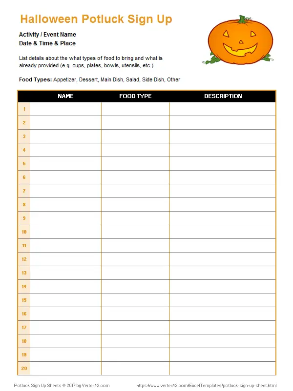 8 Nifty Halloween Potluck Sign Up Sheets Kitty Baby Love