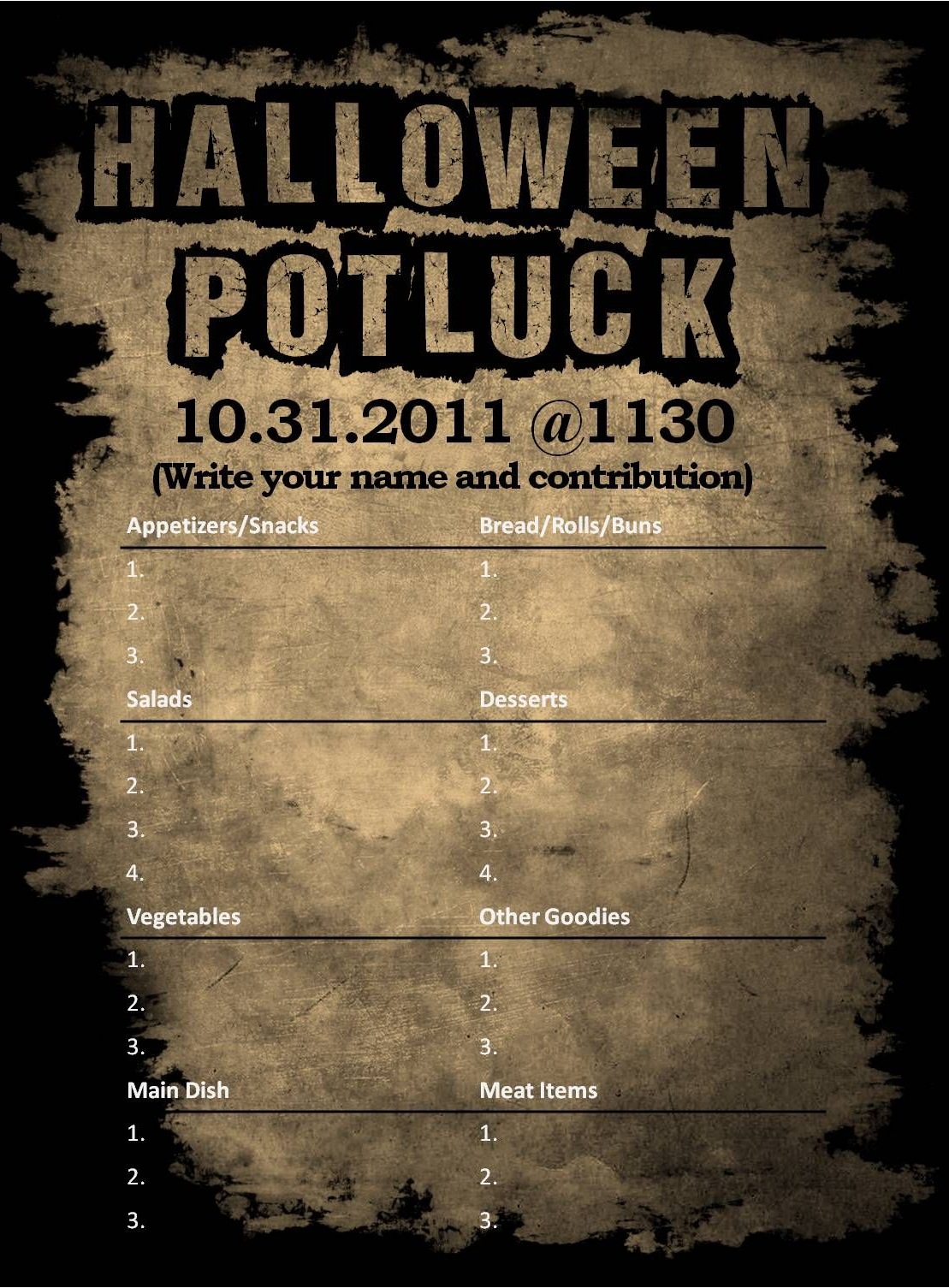 Potluck Signup Sheet Template Word