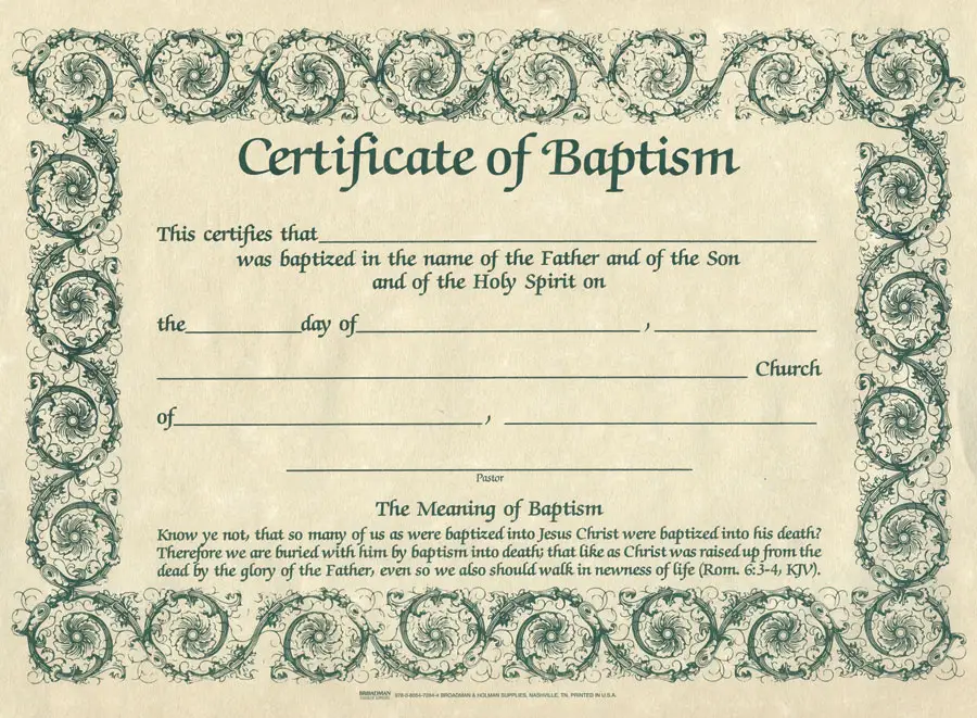 Certificate Of Baptism Printable