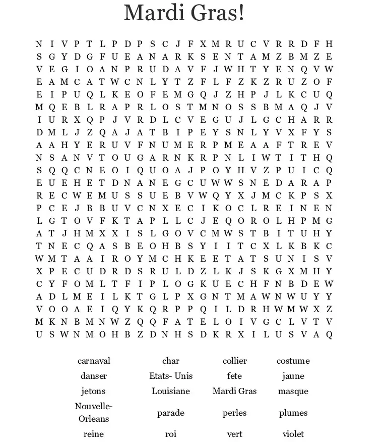 Mardi Gras Word Search Printable Printable Word Searches