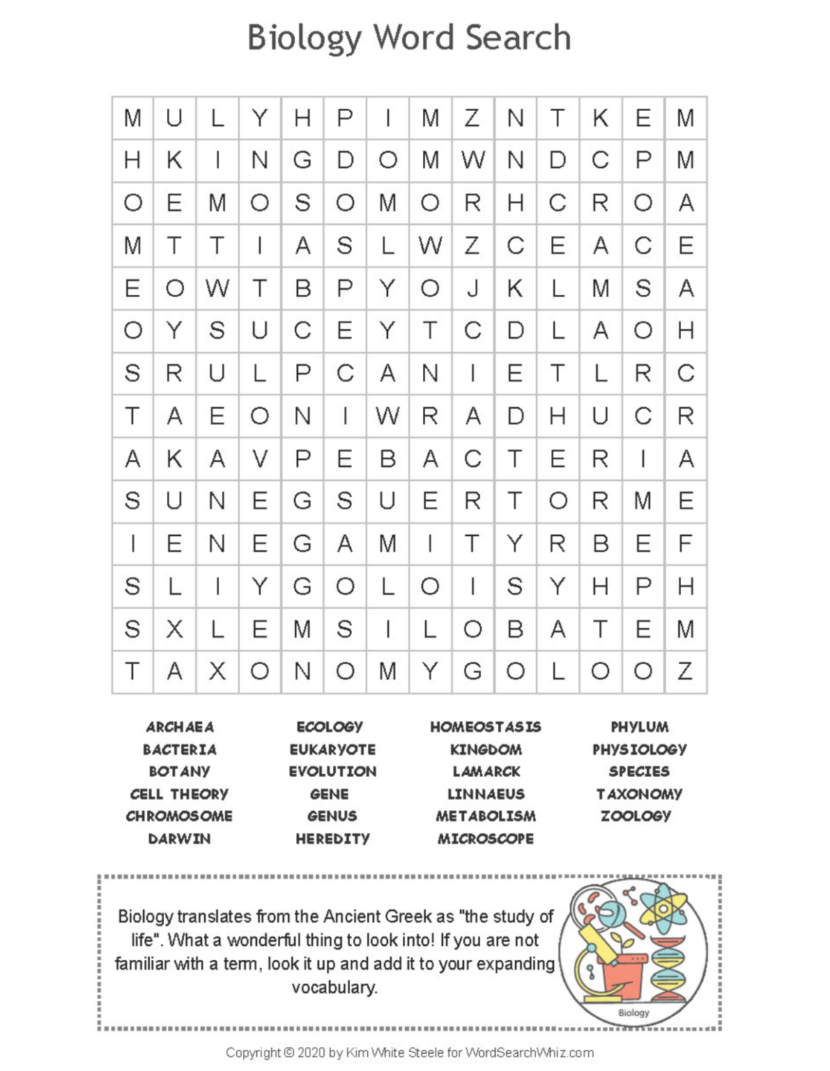 8 Educative Biology Word Searches - Kitty Baby Love