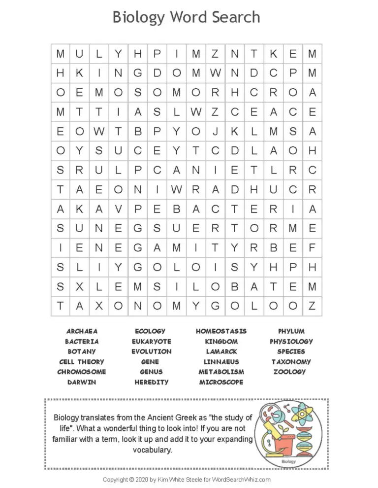 8 Educative Biology Word Searches - Kitty Baby Love
