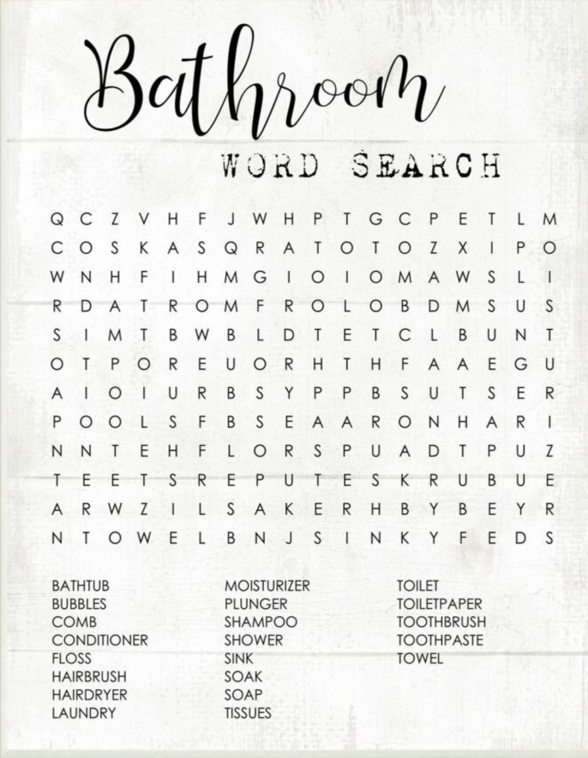 7 Cool Bathroom Word Searches - Kitty Baby Love